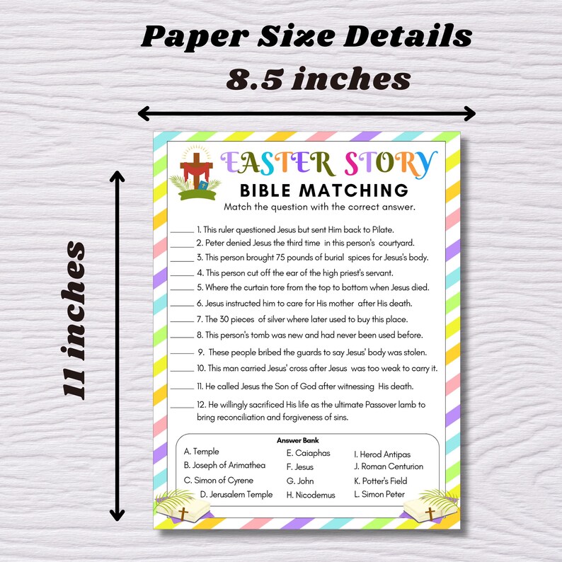 Easter Story Bible Matching Game, Holy Week Easter Bible Game Church ...