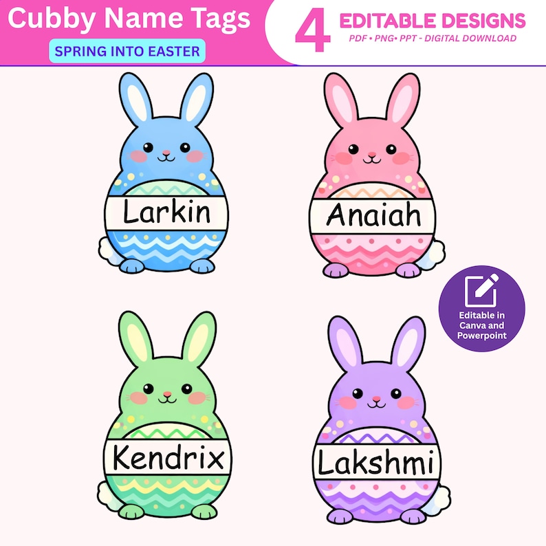 Editable Bunny Cubby Name Tags: Spring Easter Classroom Labels (digital ...