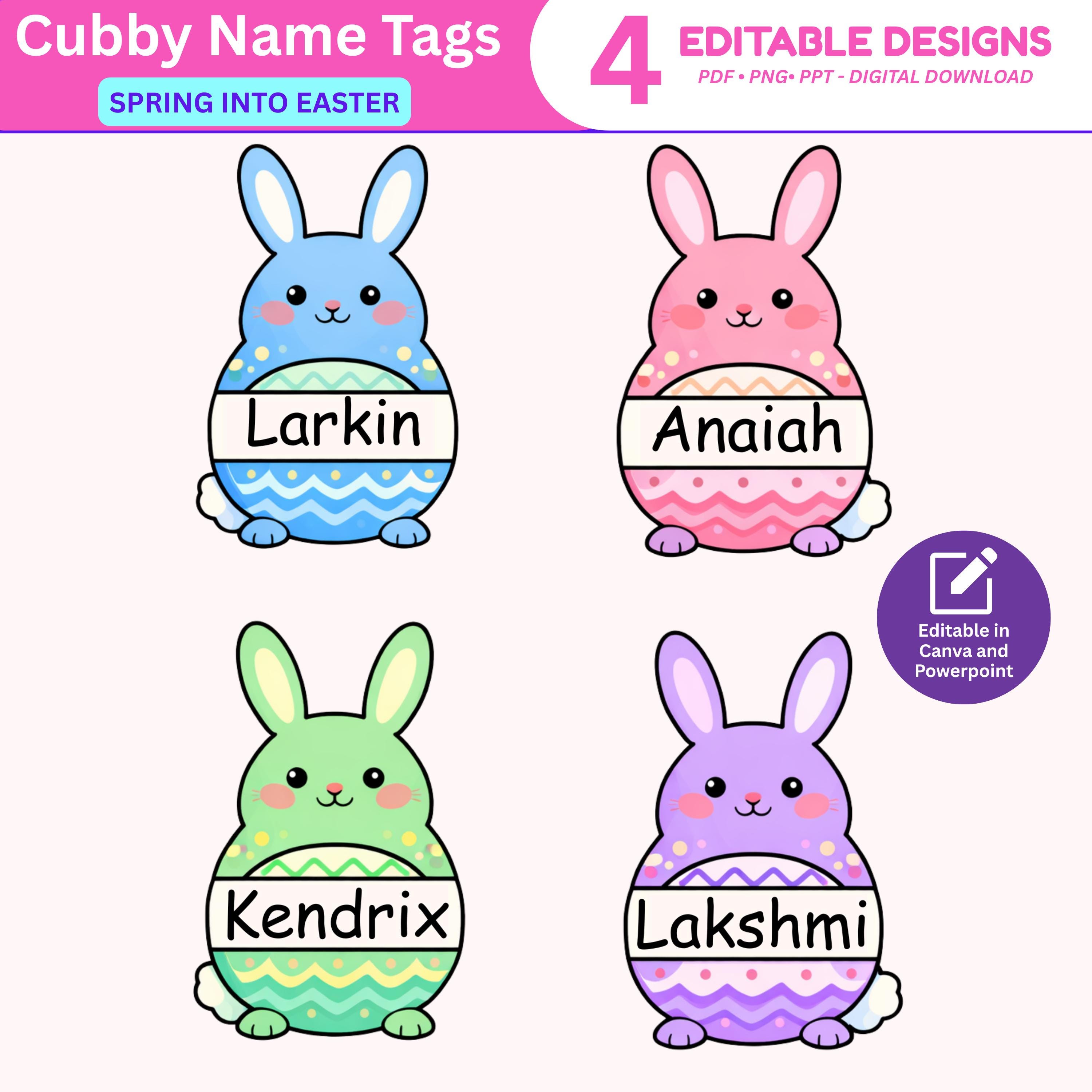 Editable Bunny Cubby Name Tags: Spring Easter Classroom Labels (digital ...
