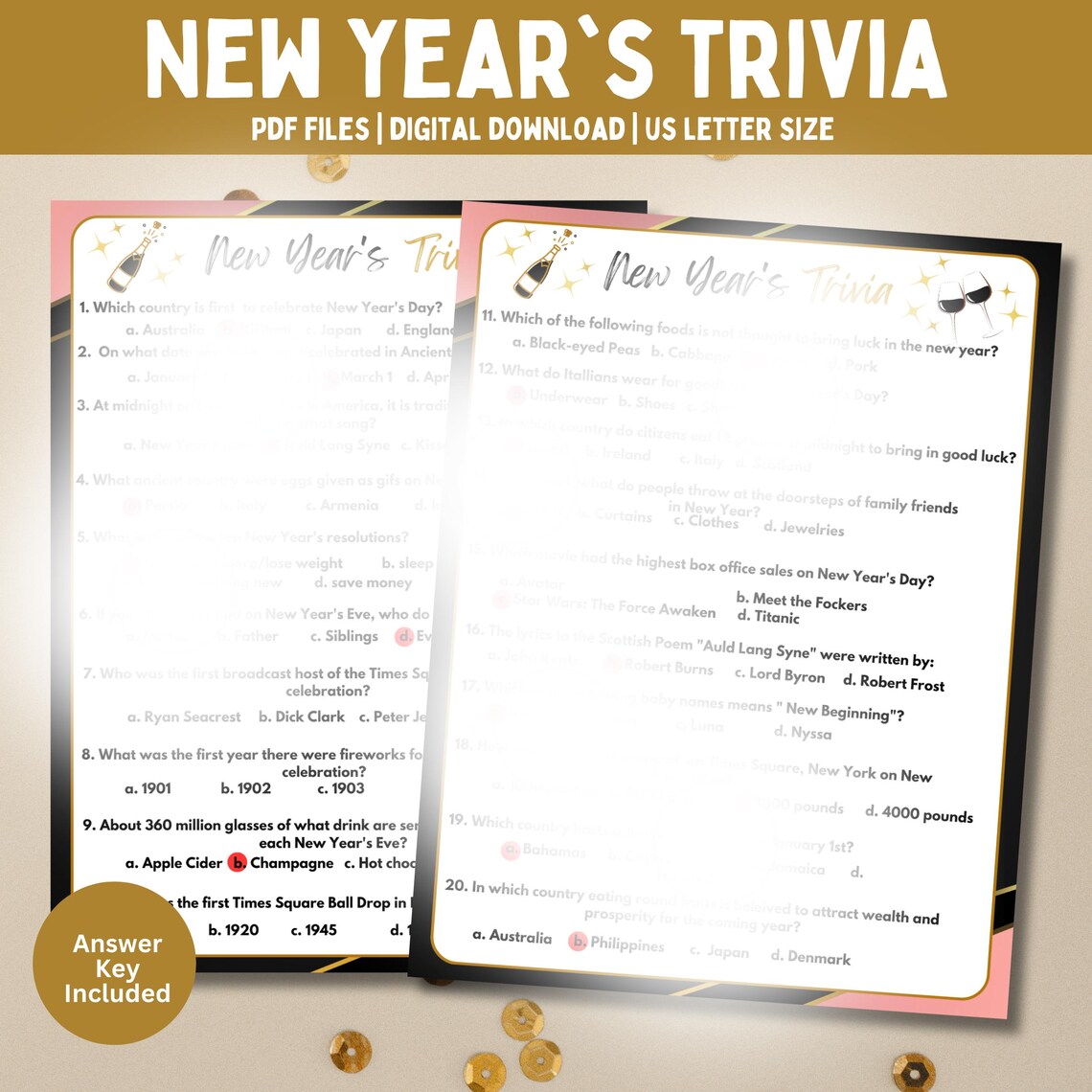 New Year Game Trivia, New Year's Eve Trivia Game New Year Party Games ...