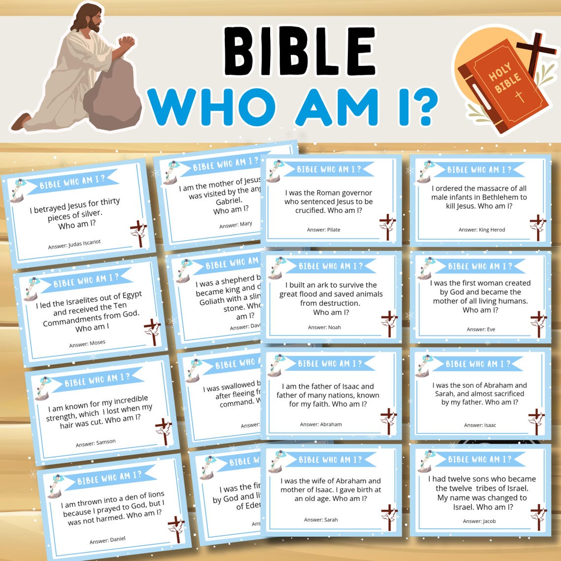 Bible Who Am I Trivia Cards, Printable Christian Party Game for Kids ...
