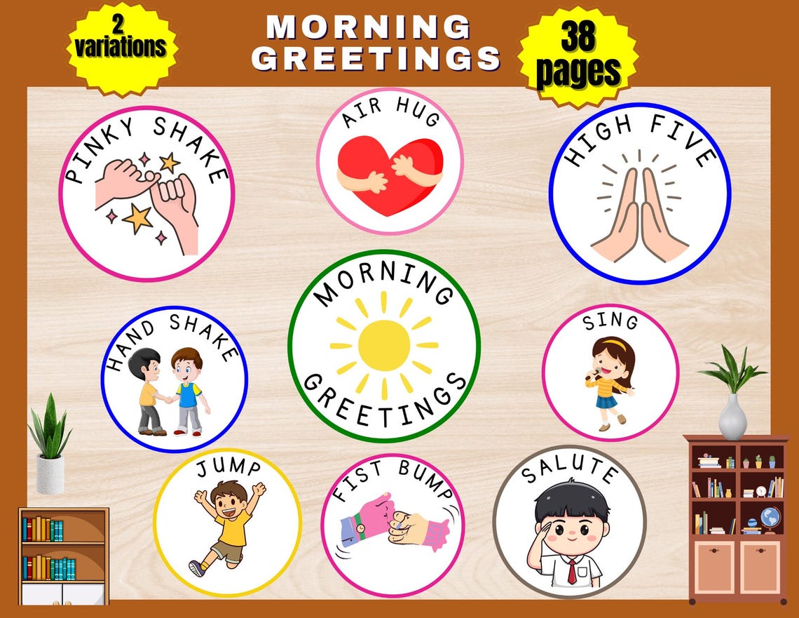 Classroom Morning Greetings Poster Set, 38 Pages (printable PDF & PNG ...