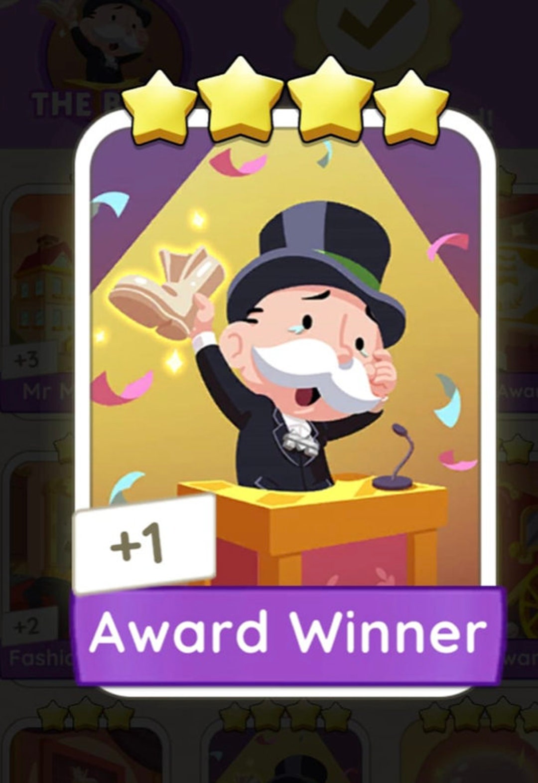 Monopoly Go Origins Album SET 10 Award Winner 4 Stars Stickers READ ...