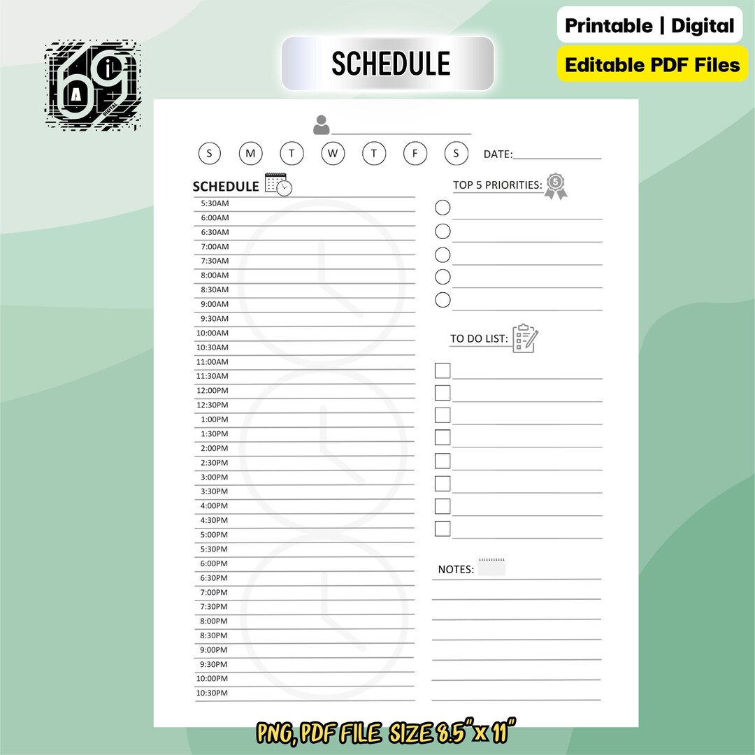 Editable Schedule Template, Printable Schedule, Daily Planner, Digital ...