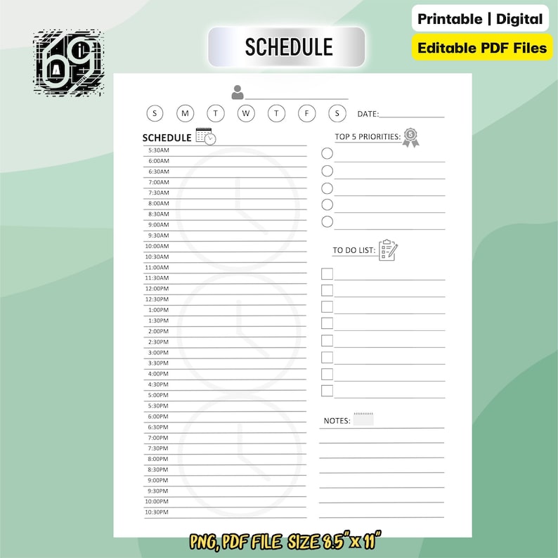 Editable Schedule Template, Printable Schedule, Daily Planner, Digital ...