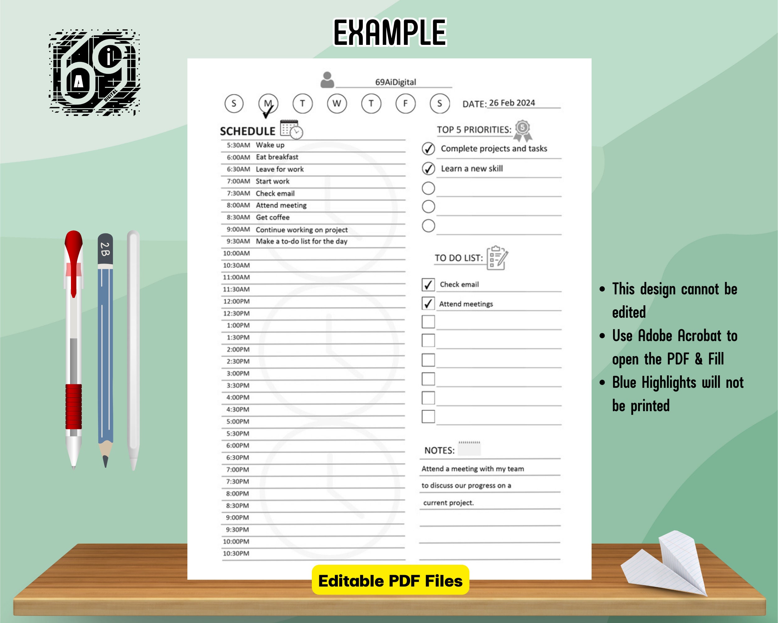 Editable Schedule Template, Printable Schedule, Daily Planner, Digital ...