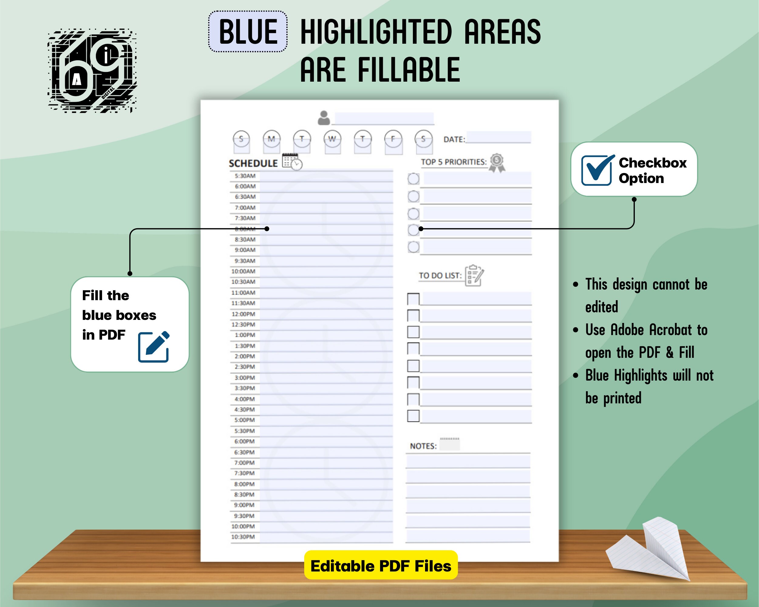 Editable Schedule Template, Printable Schedule, Daily Planner, Digital ...
