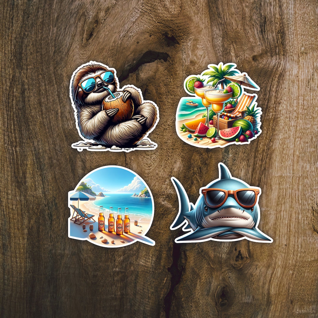 Tropical Beach Stickers, Cute Sloth Stickers, Tropical Sticker Variety ...