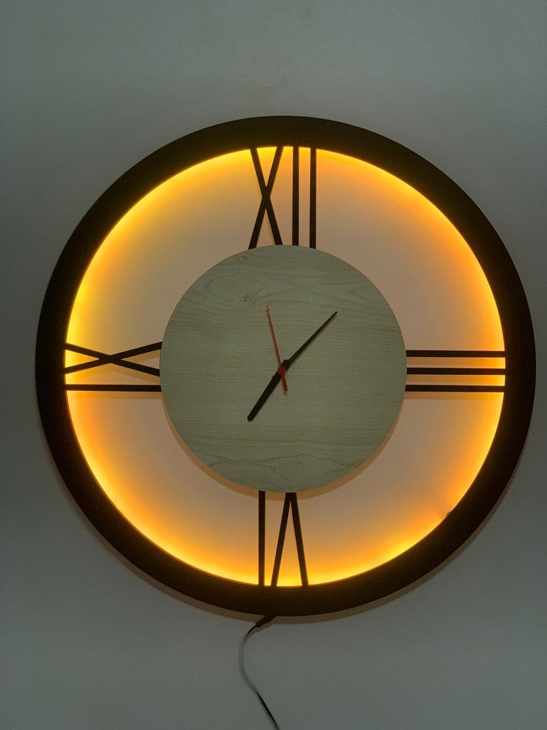 Roman Numerals LED Wall Clock Silent Wooden Wall Clock Elegant Decor Retro Vintage Decor RGB and ...