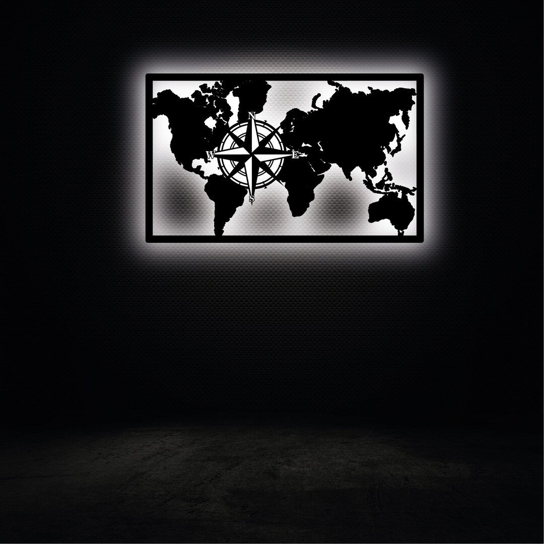 World Map Led Sign Illuminated Maps Wall Art Lighted World Map Square Decor Lighted Home Wall ...