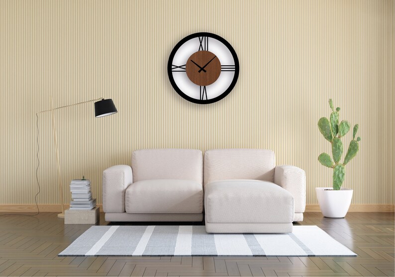 Roman Numerals LED Wall Clock Silent Wooden Wall Clock Elegant Decor ...