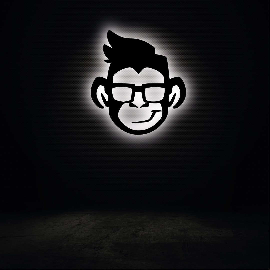 Monkey With Glasses LED Wall Art Wooden Wall Decor RGB Led Custom ...