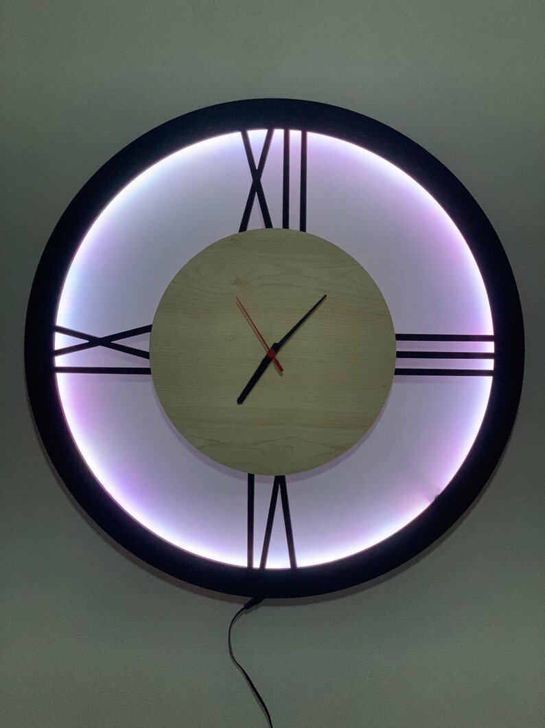 Roman Numerals LED Wall Clock Silent Wooden Wall Clock Elegant Decor Retro Vintage Decor RGB and ...