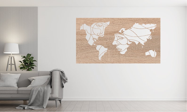 Faces of World Map Line Drawing Led Sign Illuminated Maps Wall Art ...