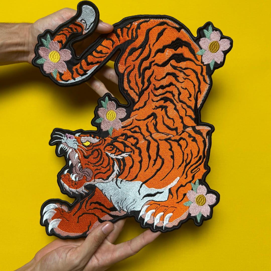 Embroidered Tiger & Roses Back Patch: Iron-on Jacket Applique - Etsy