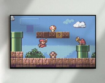 Super Mario Sampler retro Video Game Super Mario Cross Stitch Pattern ...