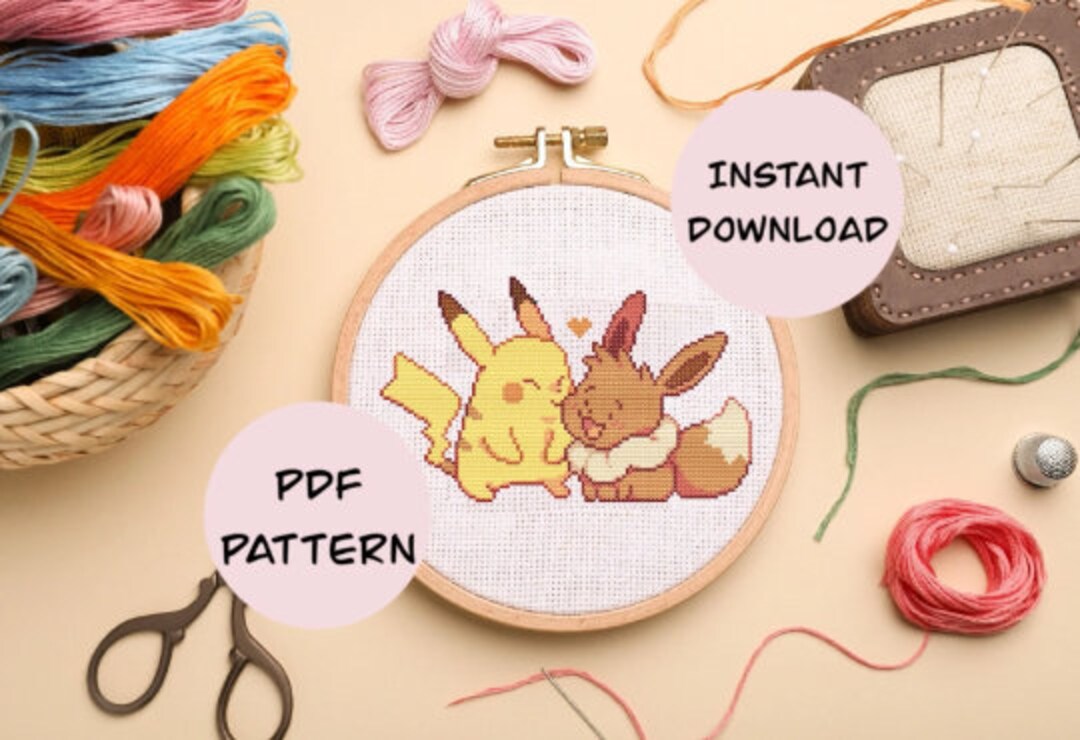 Pokemon Pikachu and Eevee Lovers Cross Stitch Pattern Instant Download - Etsy