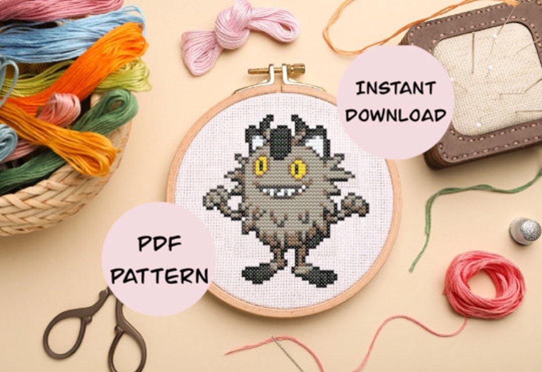 Pokemon Meowth in Galarian Form Cross Stitch Pattern Instant Download ...