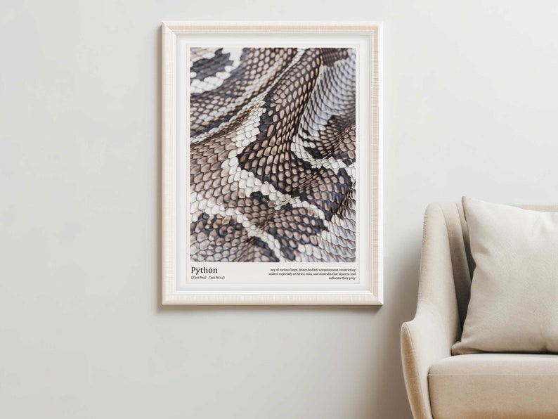 Python Snake Wall Art, Snake Skin Pattern Poster, Preppy Typography ...