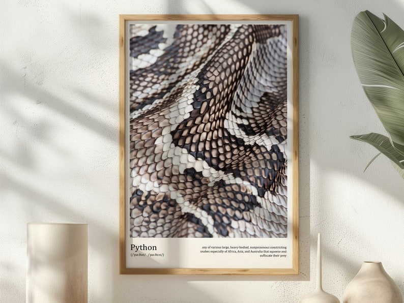 Python Snake Wall Art, Snake Skin Pattern Poster, Preppy Typography ...