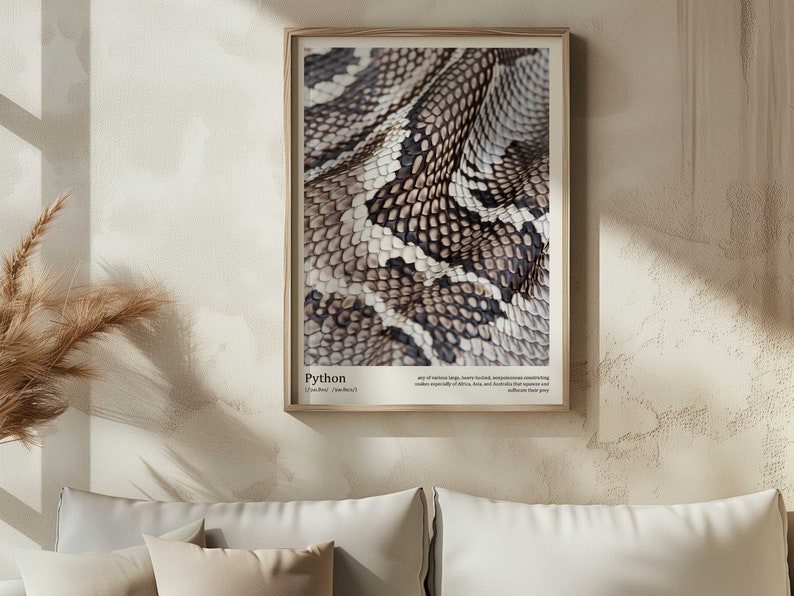 Python Snake Wall Art, Snake Skin Pattern Poster, Preppy Typography ...