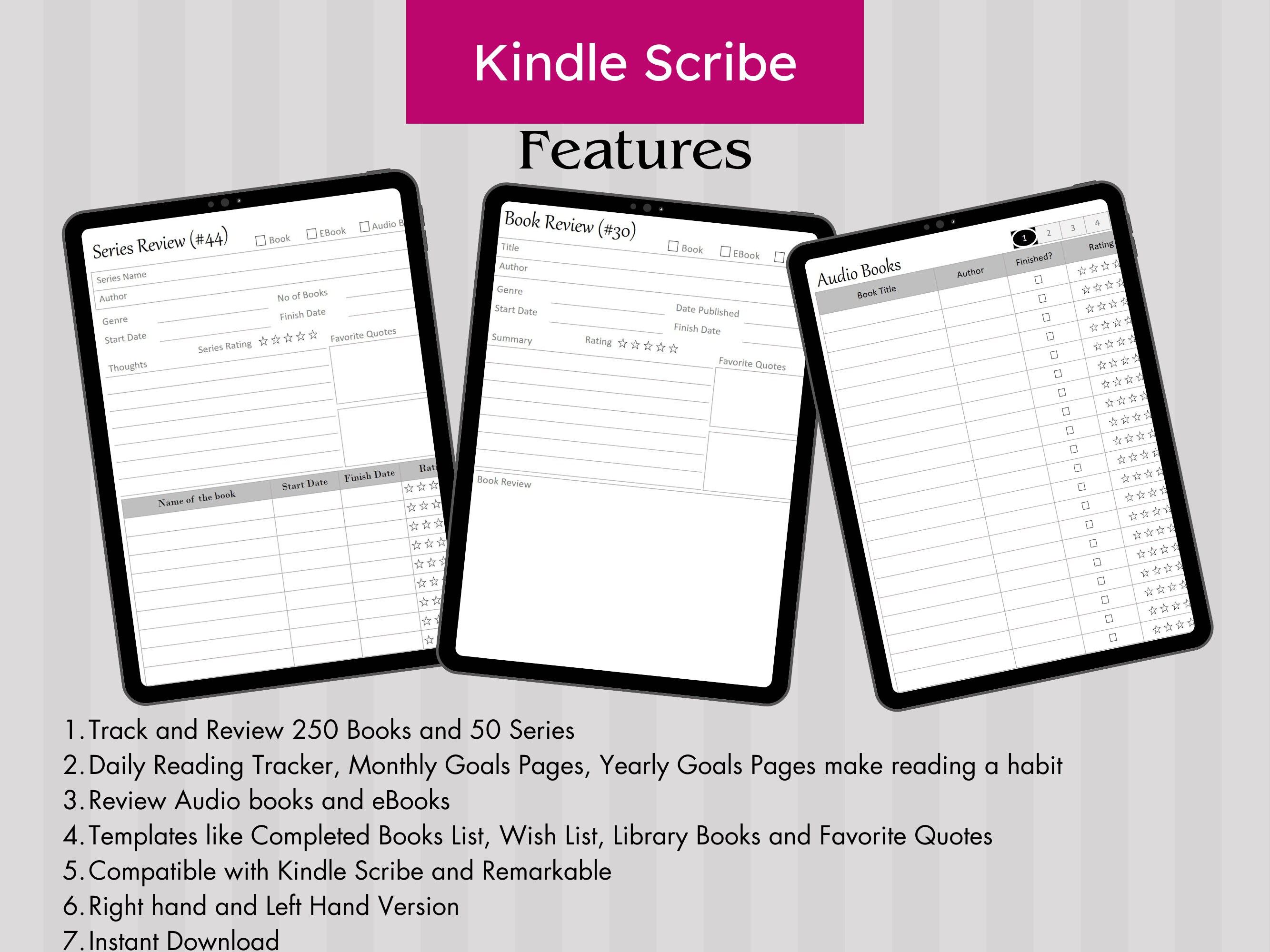 Digital Reading Journal for Kindle Scribe, Reading Planner for Book ...