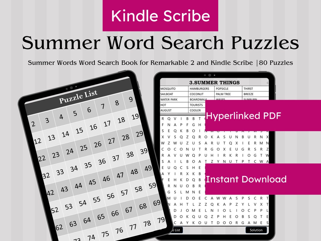 Kindle Scribe Summer Word Search 80 Word Find Logic Puzzles With ...