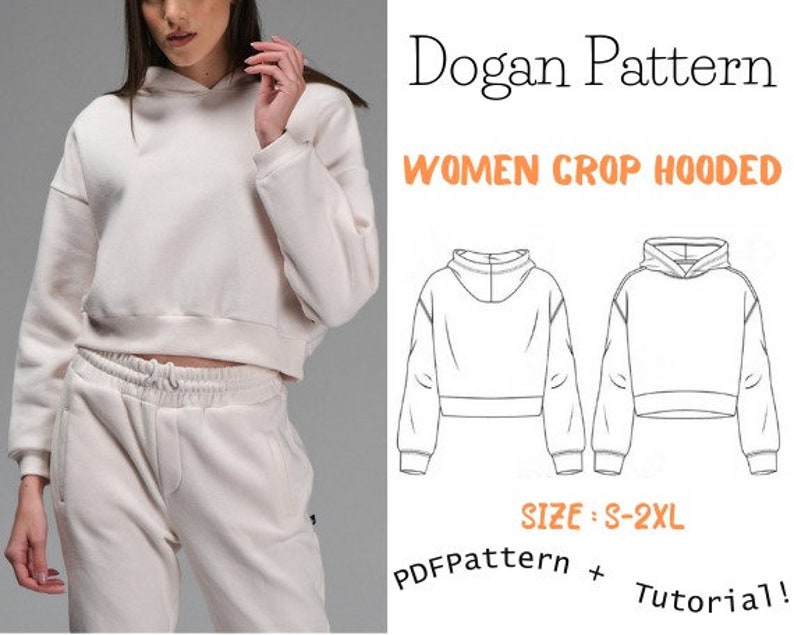 Crop Hoodie Sewing Pattern Women Sewing Pattern Sweatshirt PDF Pattern ...