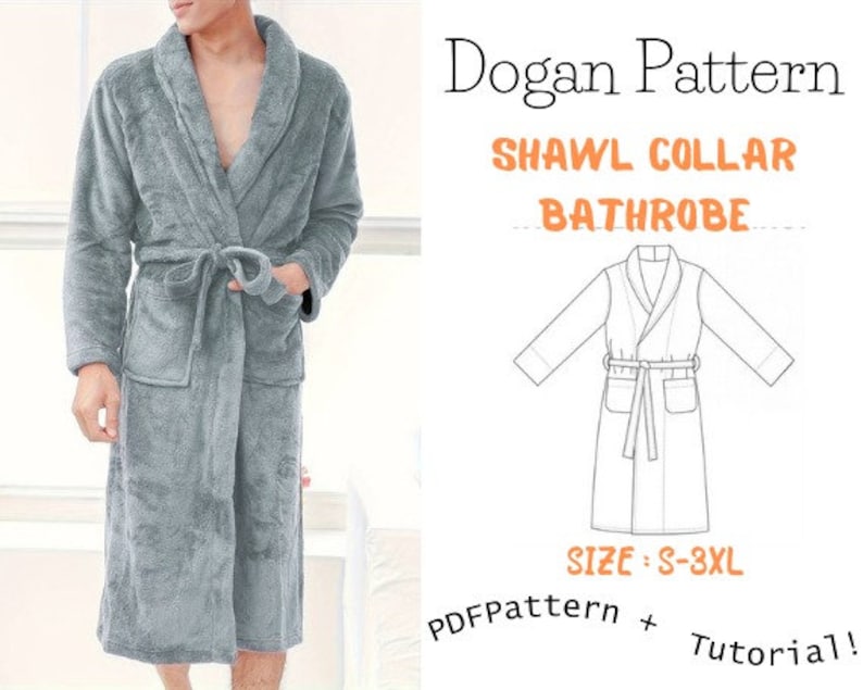 Robe Sewing Pattern Bathrobe PDF Pattern Cozy Bathrobe Sewing Pattern Bathrobe With Shawl Collar ...