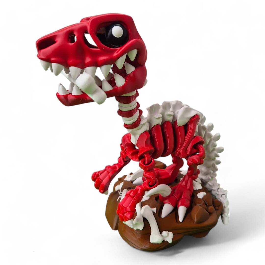 3D Printed Raptor Dinosaur Skeleton Toy With Stand - Customizable ...