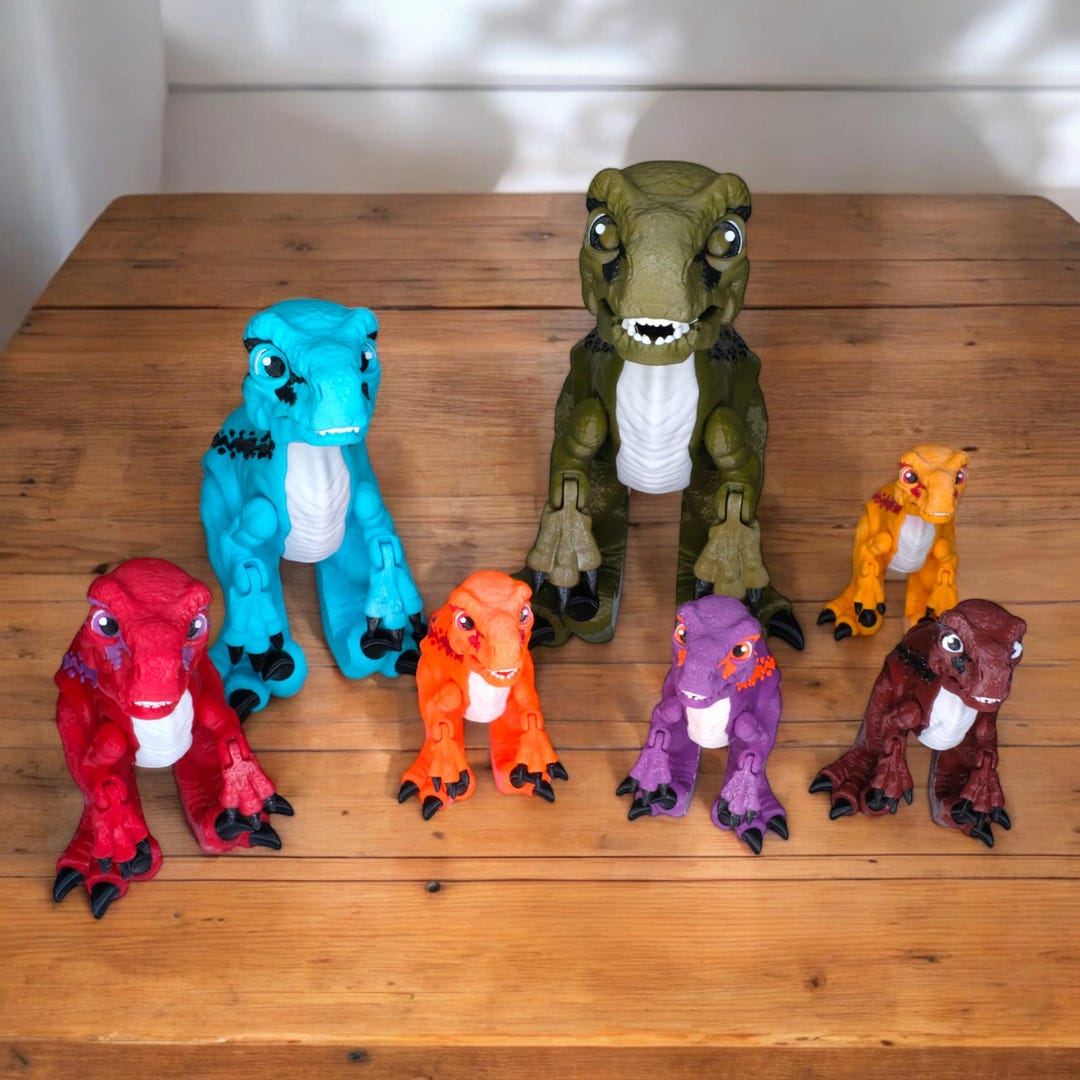 3D Printed Raptor Dinosaur Figurines – Set of Colorful Velociraptors in ...