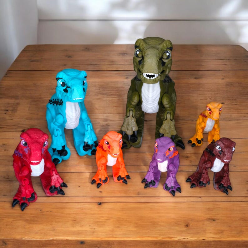 3D Printed Raptor Dinosaur Figurines Set of Colorful Velociraptors in ...