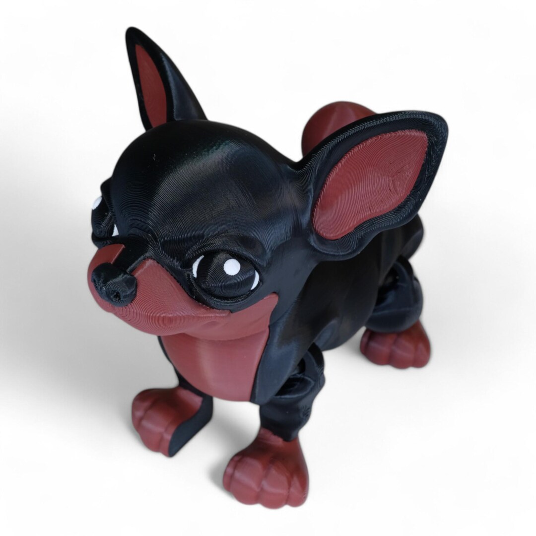 3D Printed Chihuahua Dog Figure, Black and Red Puppy Toy, Cute Desk ...