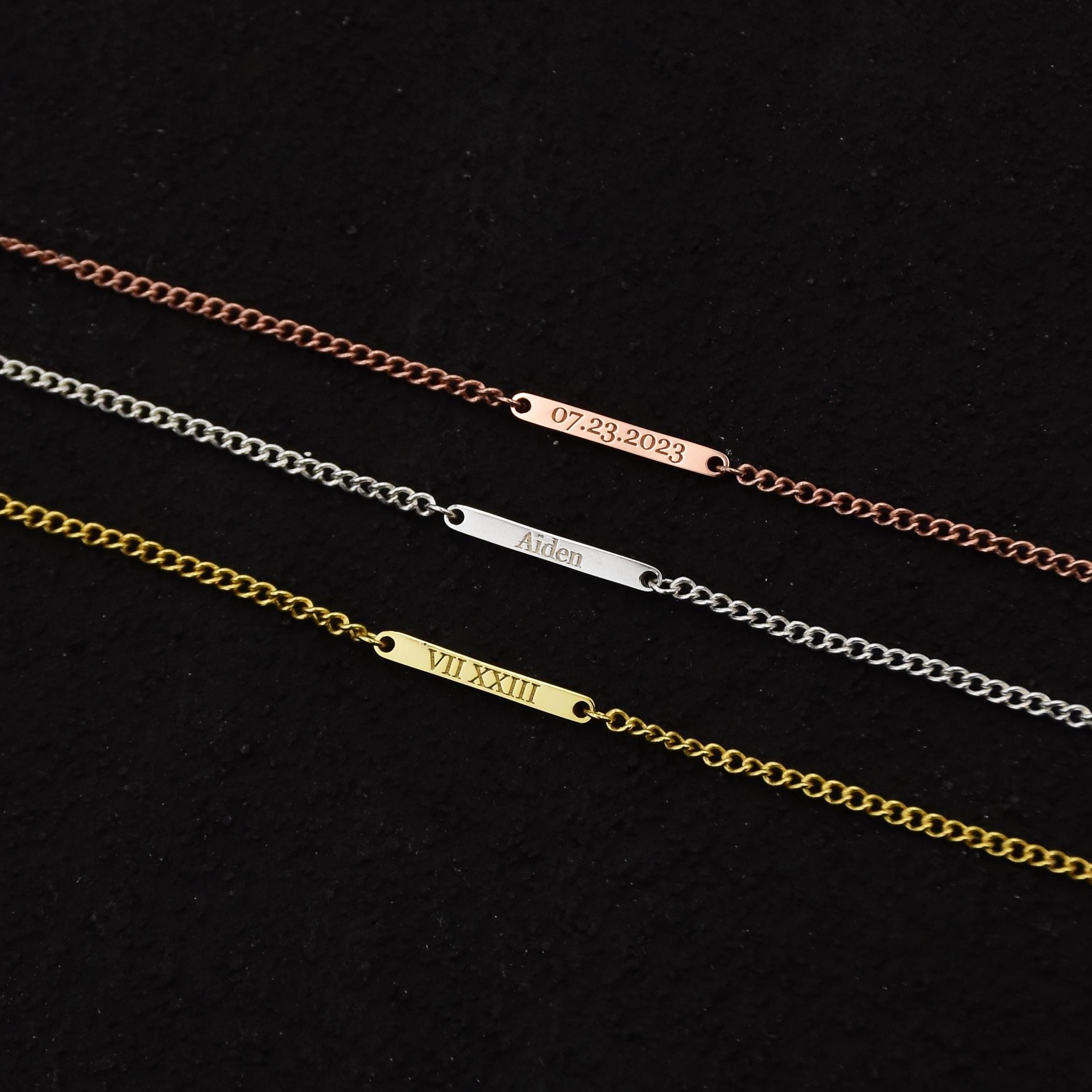 Custom Engraved Mini Bar Bracelet With Curb Chain • Personalized Dainty ...