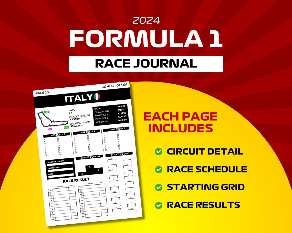 2024 FORMULA 1 RACE JOURNAL / F1 / Race Planner / Planner / Printable Race Planner / F1 Journal ...