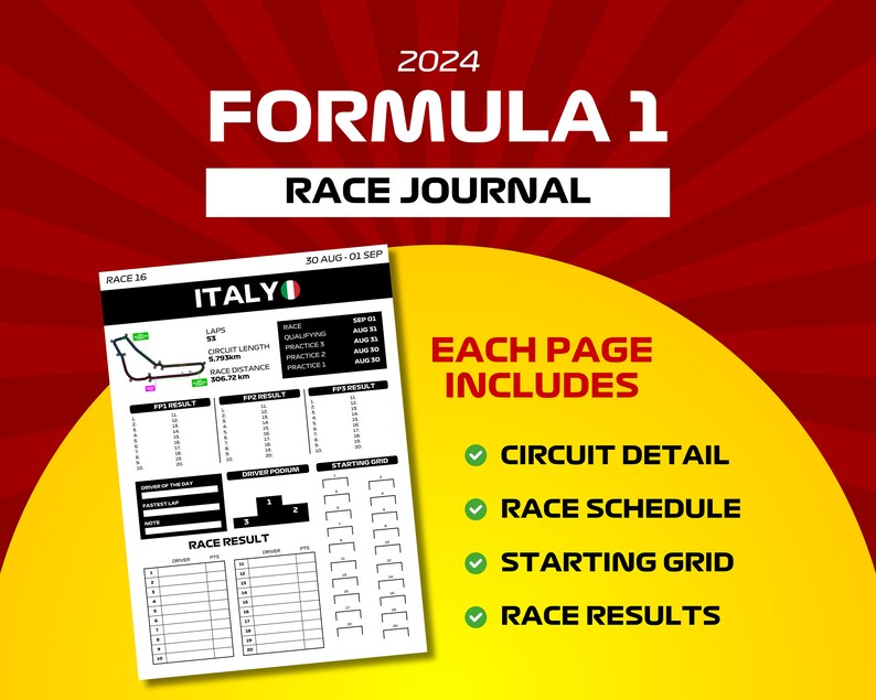2024 FORMULA 1 RACE JOURNAL / F1 / Race Planner / Planner / Printable ...