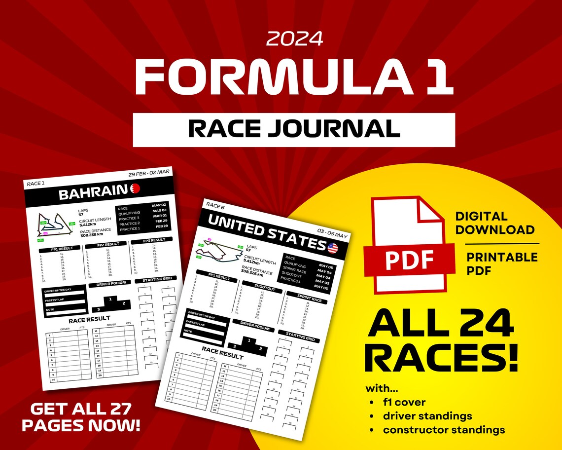 2024 FORMULA 1 RACE JOURNAL / F1 / Race Planner / Planner / Printable ...