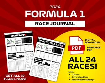 Formula 1 Race Tracker 2024 Template Digital F1 Journal Scuderia ...