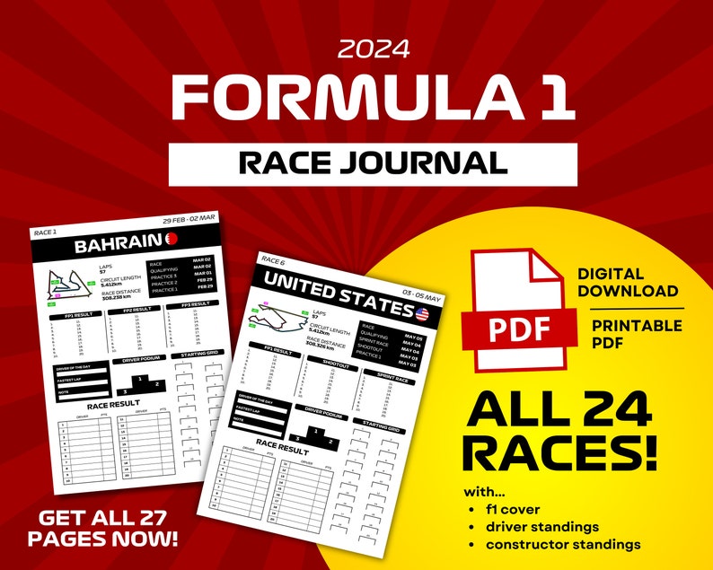 2024 FORMULA 1 RACE JOURNAL / F1 / Race Planner / Planner / Printable Race Planner / F1 Journal ...
