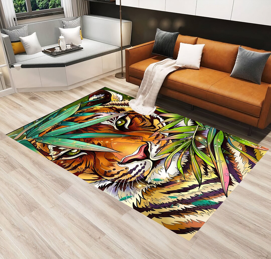 Tiger Rug,tiger Pattern Rug,forest Decor,leaf Pattern Carpet,gift Ideas ...