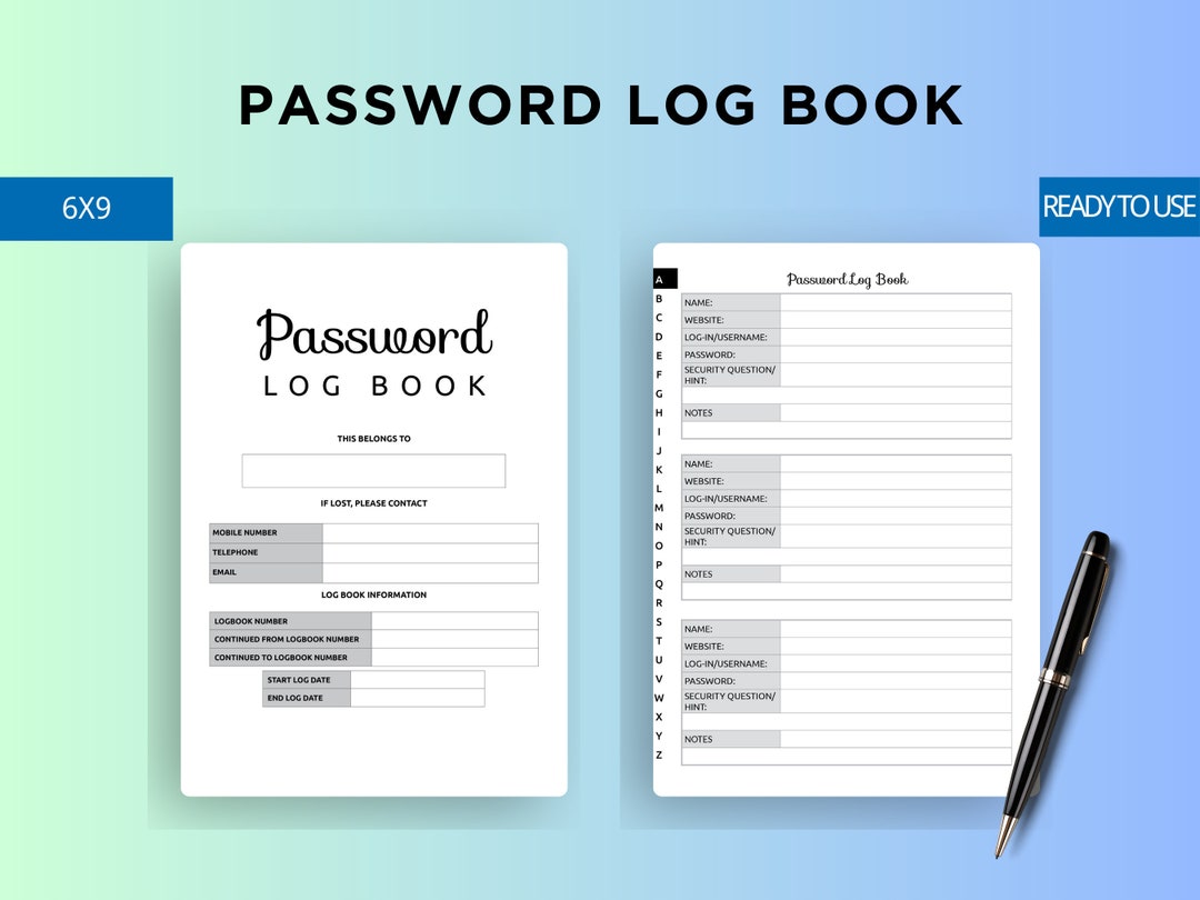 Password Log Book, Password Keeper Log Template Sheet, Website Login ...