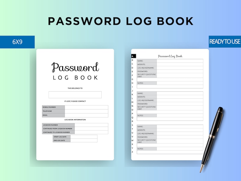 Password Log Book, Password Keeper Log Template Sheet, Website Login ...