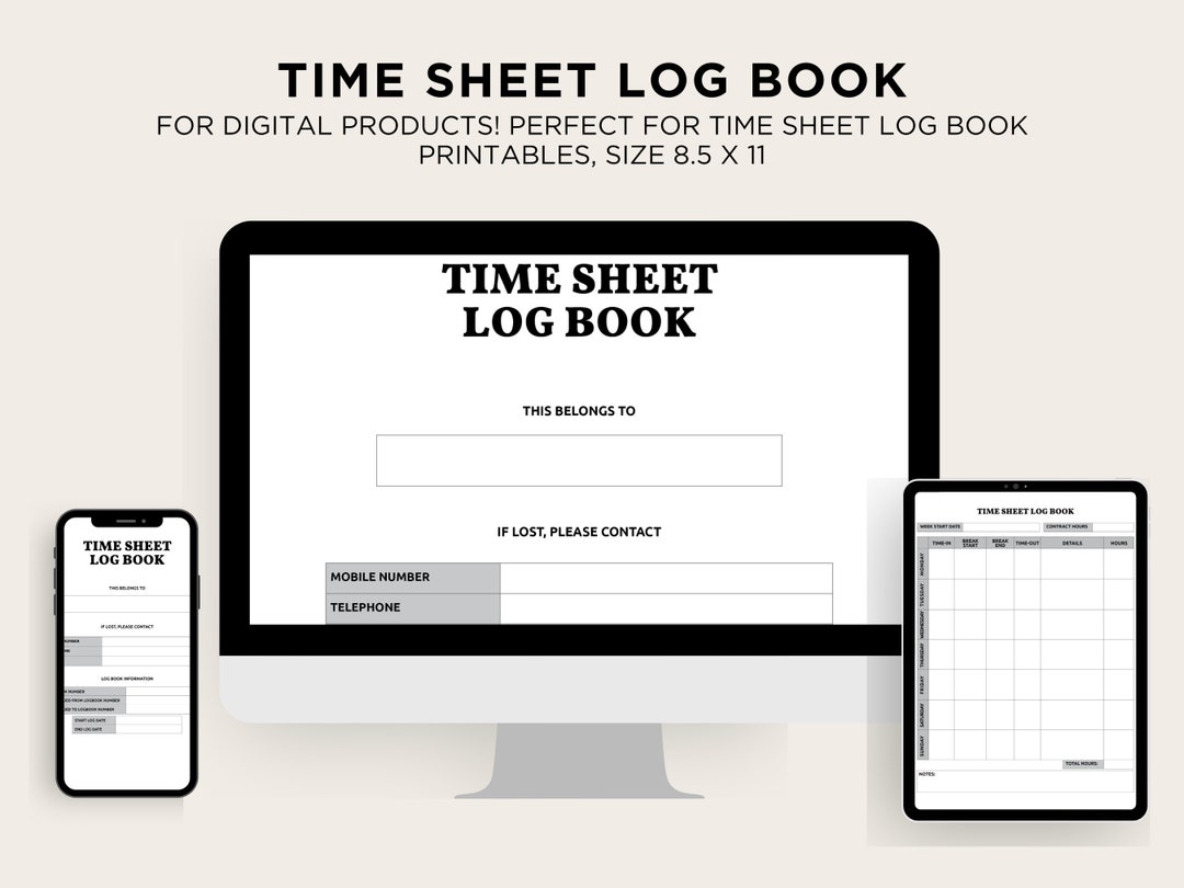 Time Sheet Log Book, Time Log, Time Blocking Template, Time Management ...