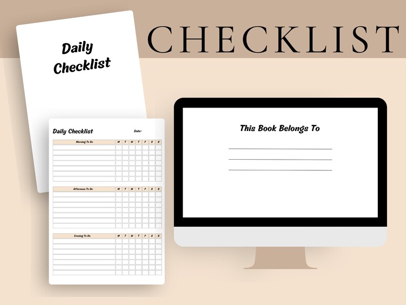 Minimalist Daily Checklist Planner, To-do List Template (digital ...