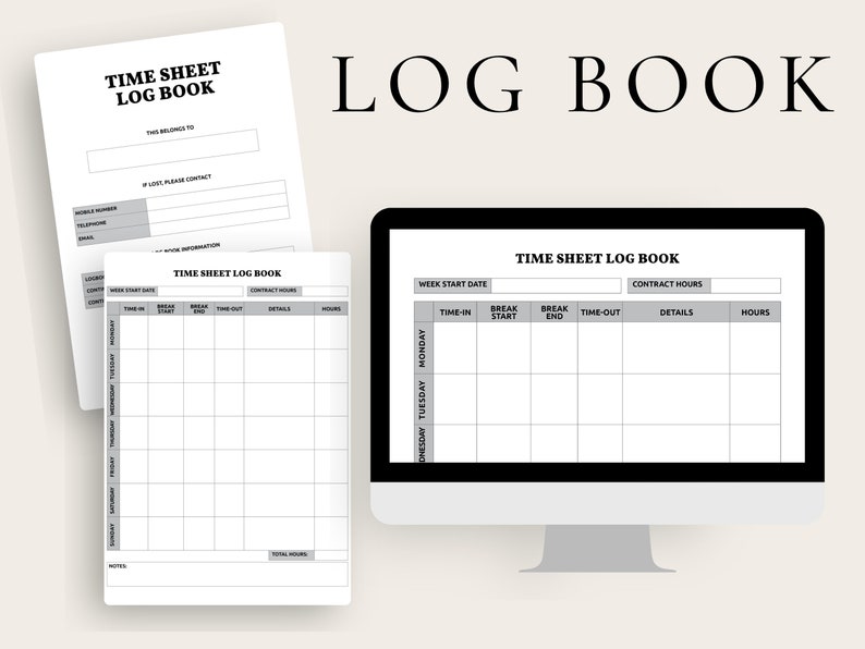 Time Sheet Log Book, Time Log, Time Blocking Template, Time Management ...