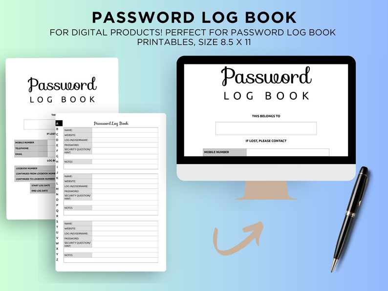 Password Log Book, Password Keeper Log Template Sheet, Website Login ...