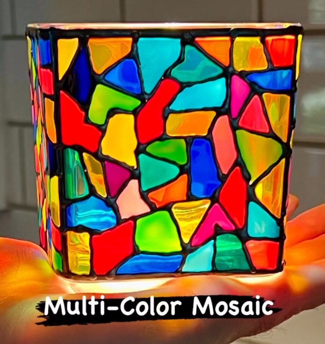 Mosaic Multi-color Candle Holder, Hand Painted Glass - Etsy