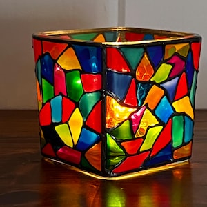 Mosaic Multi-color Candle Holder. Hand Painted Glass With the Look of ...