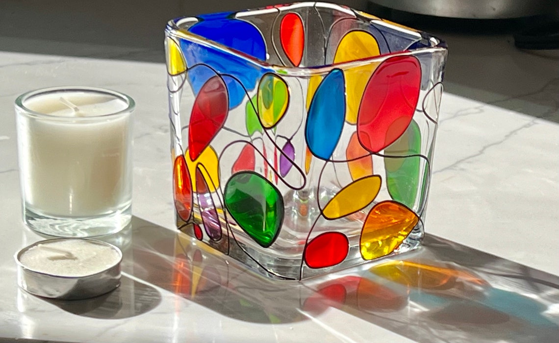 Multi-color Candle Holder Hand Painted in Celebration Design - Etsy