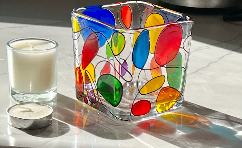 Multi-color Candle Holder. Hand Painted in a Modern Design. Colorful ...